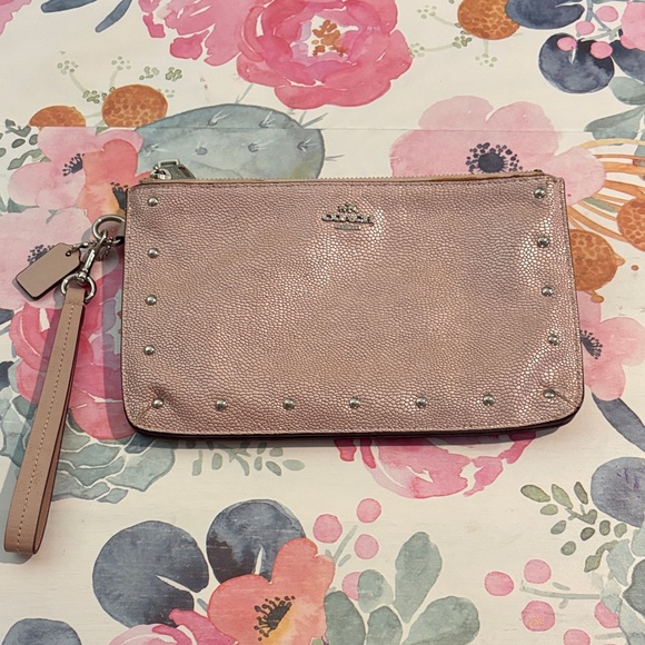 Coach | Bags | Coach Metallic Pink Studded Wristlet | Poshmark